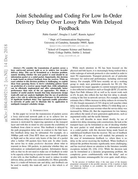 Pdf Joint Scheduling And Coding Over Lossy Paths With Delayed Feedback