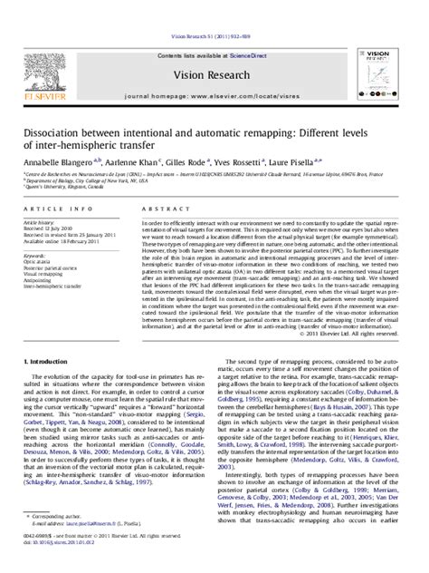 Pdf Dissociation Between Intentional And Automatic Remapping