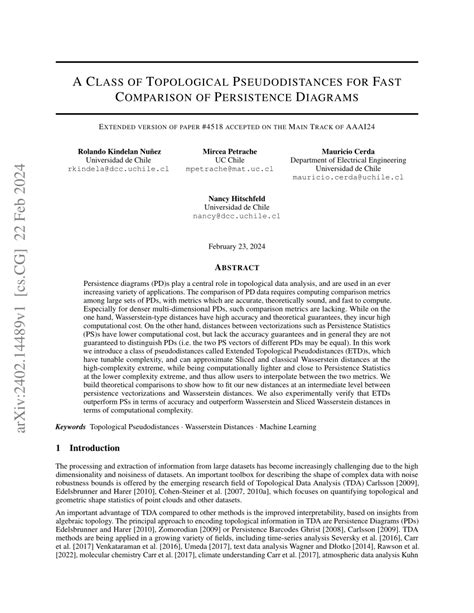 Pdf A Class Of Topological Pseudodistances For Fast Comparison Of Persistence Diagrams