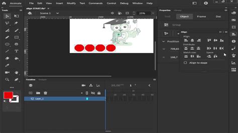 Adobe Animate Равняване на обектите в сцената Аула урок