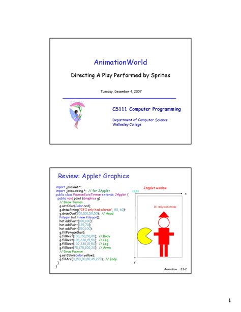 Animated World Directing Play Performed By Sprites Cs 111 Docsity