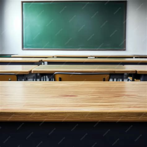 Premium Photo Empty Front Wood Table With Blurred Empty Class Room