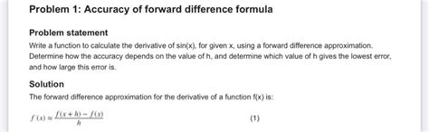 Solved Problem 1 Accuracy Of Forward Difference Formula