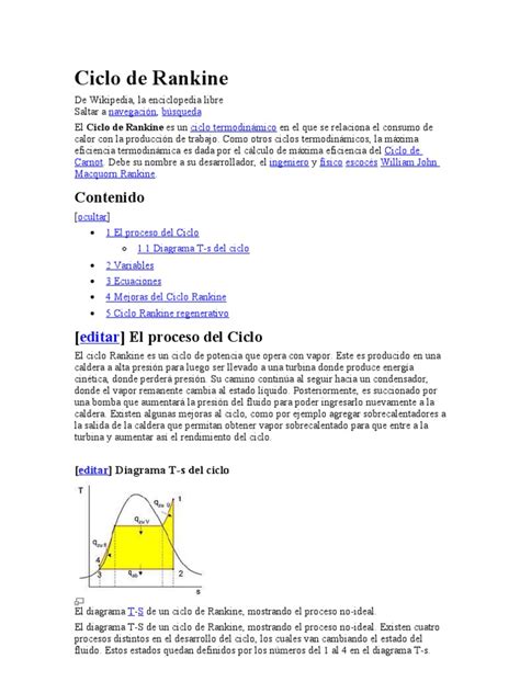 Ciclo De Rankine Termodinámica Física Aplicada E Interdisciplinaria