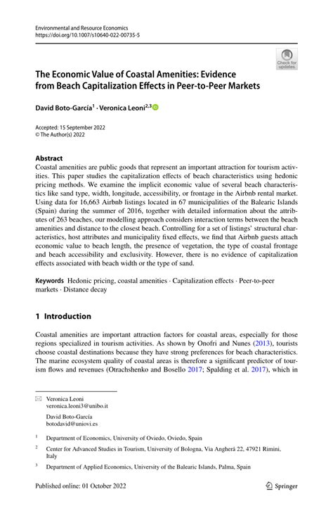 Pdf The Economic Value Of Coastal Amenities Evidence From Beach