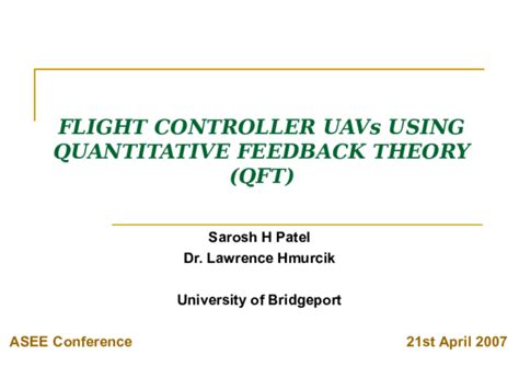 ppt aircraft controller design using quantitative feedback theory qft