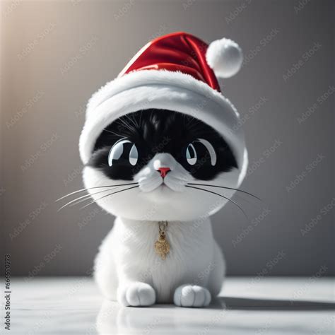 산타 모자를 쓴 고양이 Photos Adobe Stock