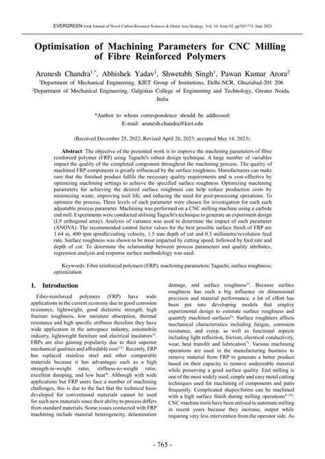 PDF Optimisation Of Machining Parameters For CNC Milling Of Fibre