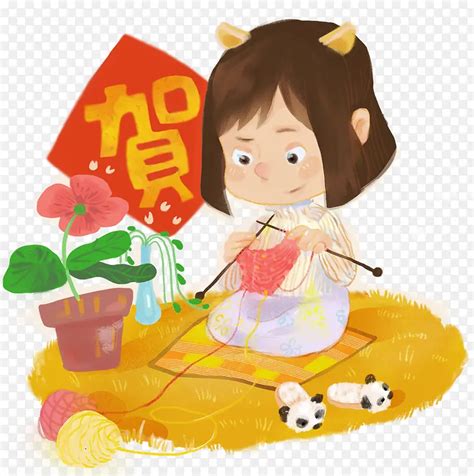 卡通手绘织毛衣的女孩插画png图片素材下载图片编号8216242 Png素材网