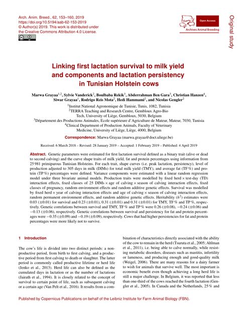 Pdf Linking First Lactation Survival To Milk Yield And Components And