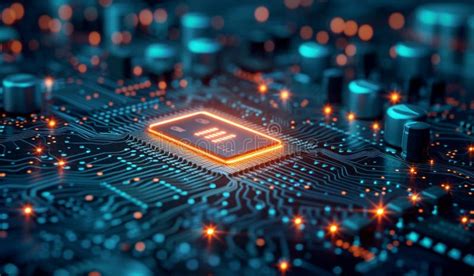 Computer Circuit Board With Ai Chipset 3d Rendering Technology Concept Stock Illustration