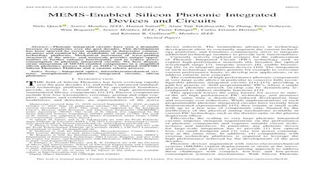 Download Pdf Mems Enabled Silicon Photonic Integrated Devices And Circuits · Silicon Photonic