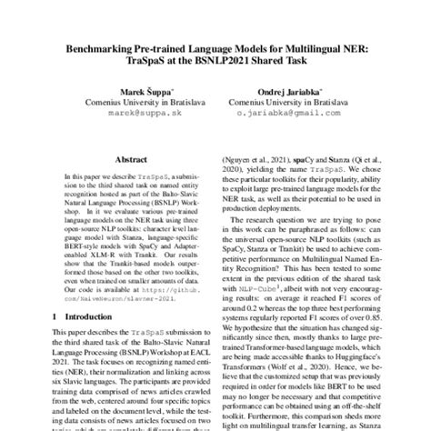 Benchmarking Pre Trained Language Models For Multilingual Ner Traspas