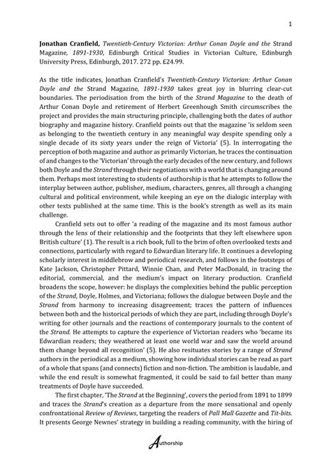 Pdf Jonathan Cranfield Twentieth Century Victorian Arthur Conan Doyle And The Strand