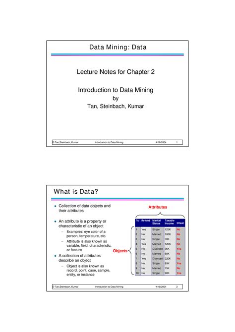 Data Mining Chap2 Data X2 © Tansteinbach Kumar Introduction To Data Mining 4182004 1 Data