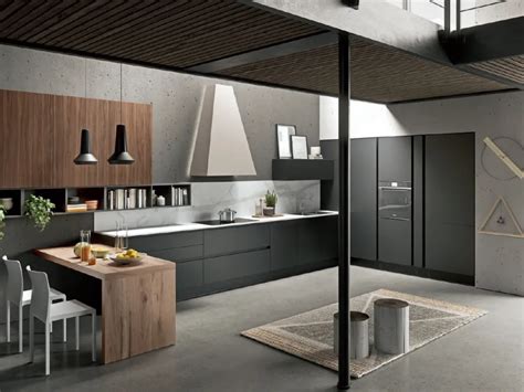 Cucina Moderna Erika In Nero Opaco E Noce Caracalla Di Aran