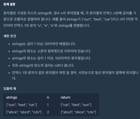 프로그래머스 문자열 내 마음대로 정렬하기 Python3 Sort 함수