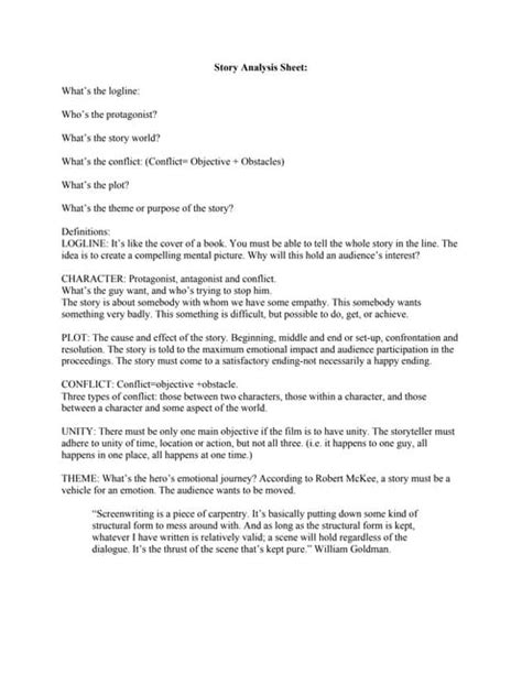Story Analysis Sheet Pdf