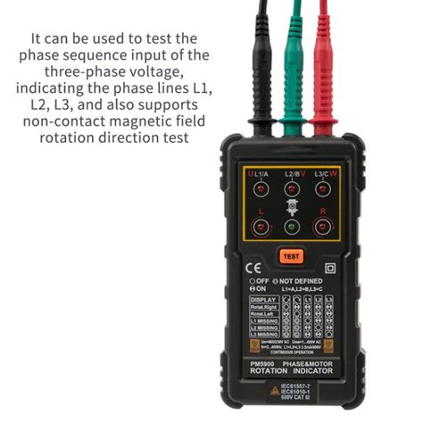 3 Phase Sequence Rotation Tester Digital Motor Rotation Indicator Meter 120v 400v Ac Pms 5900