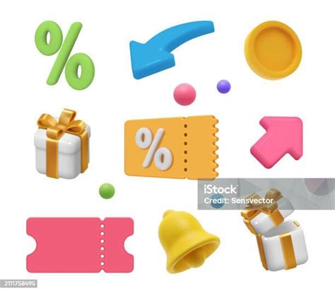 쇼핑 바우처 티켓 및 가격 할인 쿠폰 벡터는 퍼센트 돈과 화살표 알림 벨 및 빈 입장권 또는 종이의 현실적인 아이콘을 분리했습니다 0명에 대한 스톡 벡터 아트 및 기타