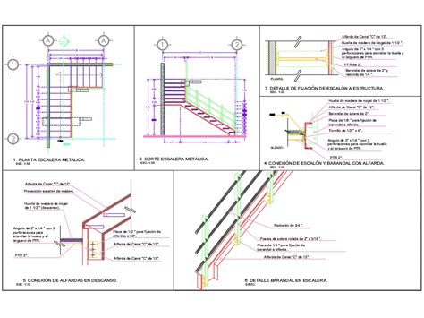 Detalle De Escalera Metalica En Autocad Cad 23347 Kb Metalica Stairway
