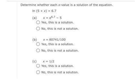 solved determine whether each x value is a solution of the
