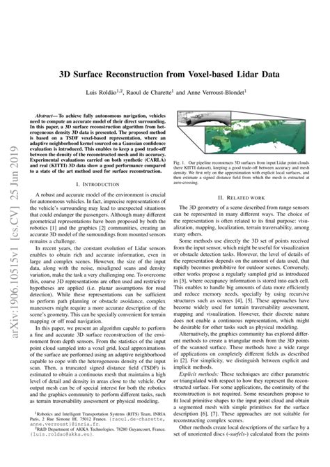 D Surface Reconstruction From Voxel Based Lidar Data DeepAI