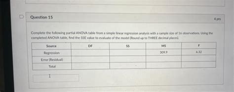 solved complete the following partial anova table from a