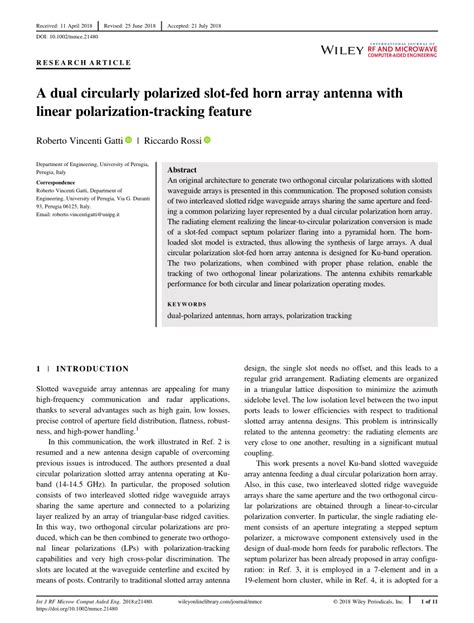 Pdf A Dual Circularly Polarized Slot Fed Horn Array Antenna With Linear Polarization Tracking