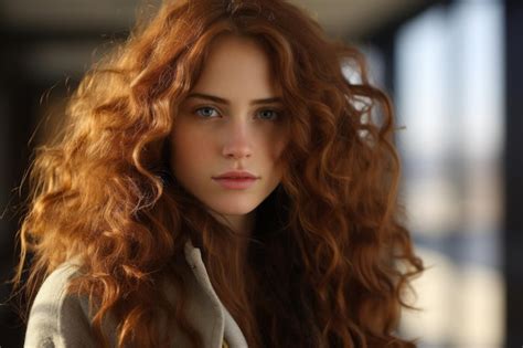 Premium Ai Image A Woman With Long Red Hair And Blue Eyes