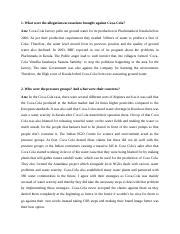 Coca Cola CSR Issue Docx 1 What Were The Allegations Accusations Brought Against Coca Cola