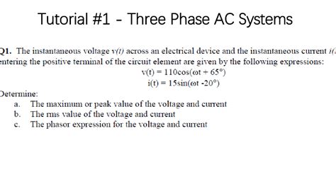 Solved Tutorial 1 Three Phase Ac Systems Q1 The