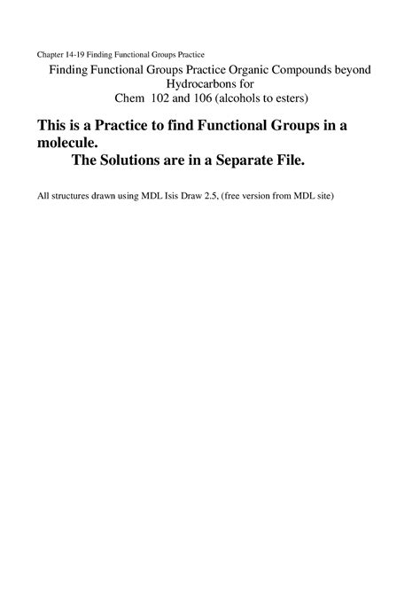 Functional Group Practice The Solutions Are In A Separate File All