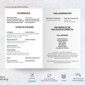 Catholic Funeral Program Mass Order Of Rites Editable Template Liturgy Final Commendation