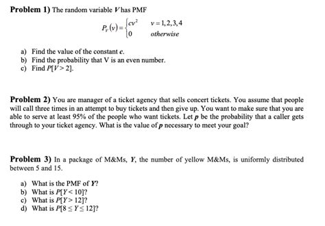 Solved Problem 1 The Random Variable V Has Pmf V1234