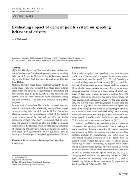 pdf evaluating impact of demerit points system on speeding behavior