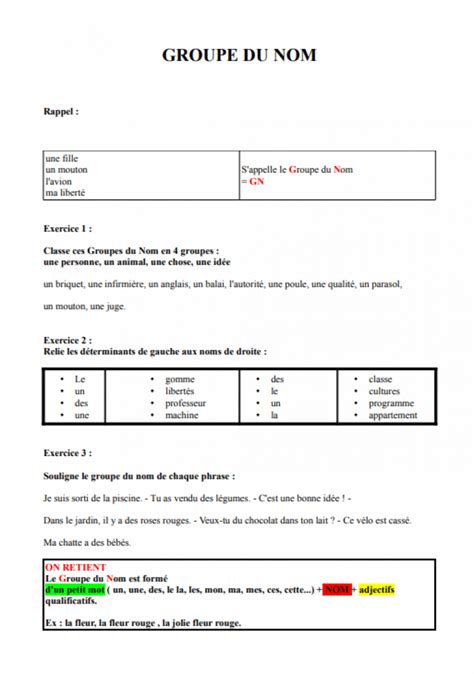 Exercices Sur Le Groupe Nominal Pour CE Et CM Etude De La Langue CE CM La Salle Des