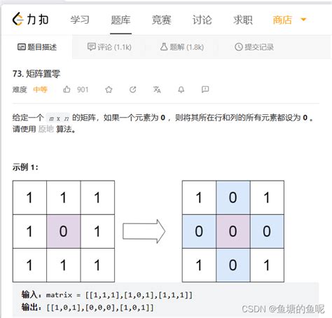 力扣题库刷题笔记73 矩阵置零 Csdn博客