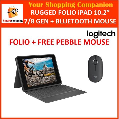 Logitech Rugged Folio Keyboard Case For Ipad 10 2 7th And 8th Gen With Free Pebble M350