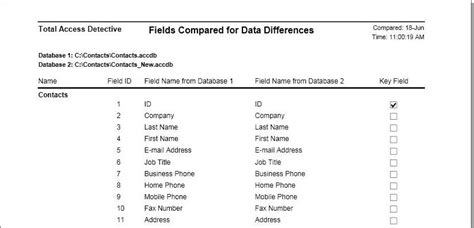 Sample Reports Of Microsoft Access Database And Object Comparison