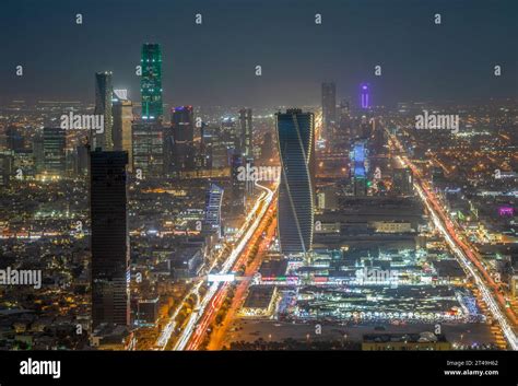 Night Panorama Of Downtown Of Riyadh City Al Riyadh Saudi Arabia