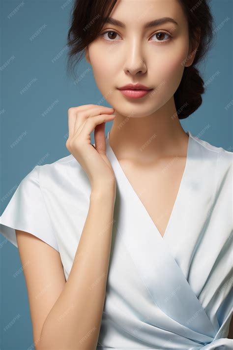 Premium Photo Deep Neck Dress Hand On Neck Pose