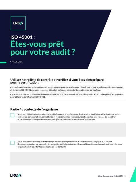 Lrqa Iso 45001 Checklist Fr Pdf