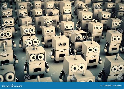 Robot Crowd In Rows Robot Army Created With Generative Ai Stock Illustration Illustration Of