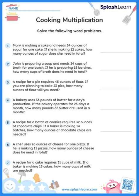 Multiply Two 2 Digit Numbers Cooking Word Problems Worksheet