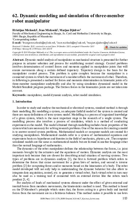 pdf dynamic modeling of a three member robot