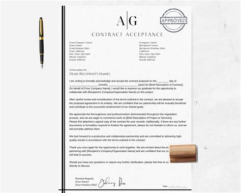 Contract Acceptance Letter Template Approved Business Deal Letter