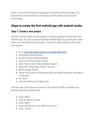 How To Create Your First Android App Step By Step Pdf Operating Systems Computer Software