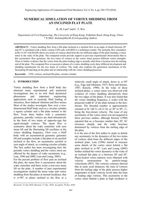 PDF Numerical Simulation Of Vortex Shedding From An Inclined Flat Plate