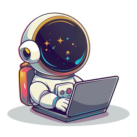 Cute Astronaut In Spacesuit Working Using Laptop 42885798 Png